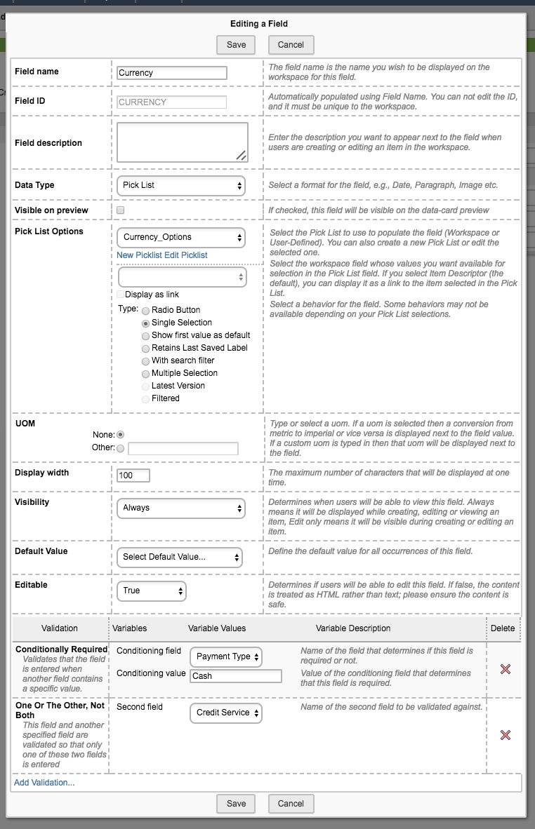 Manage field dependencies using validation rules