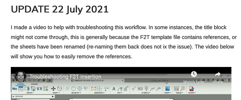 troubleshooting title block insertion from an F2T