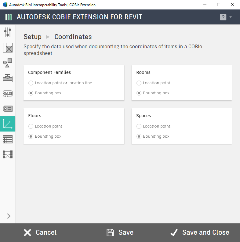 COBie Extension for Revit - Coordinates Settings