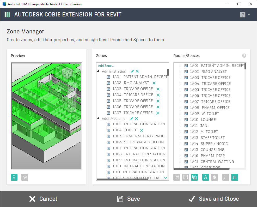 COBie Extension for Revit - Zones