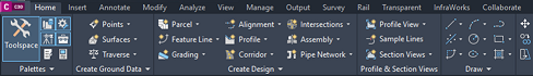 About the Autodesk Civil 3D ribbon and Tool space