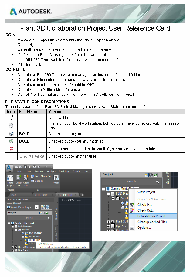 Autodesk Plant 3D Collaboration User Reference Card