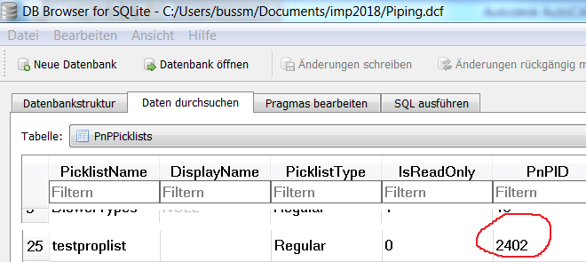 Plant 3D: Configuration of SQLite project: create picklist by SQL