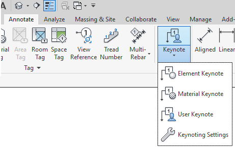Adding keynotes to a BIM model