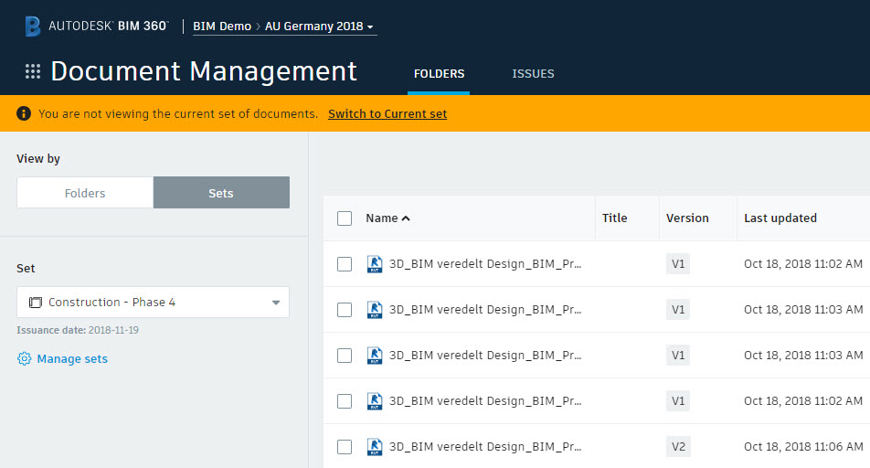 Organize versions of construction documentation into document sets