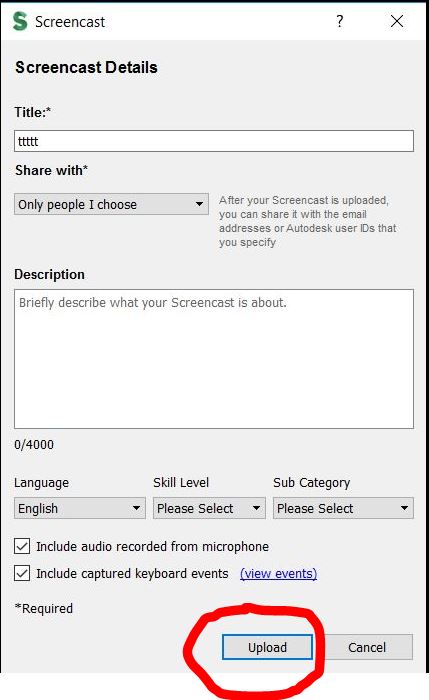 Autodesk Screencast recordings Manual Uploading.