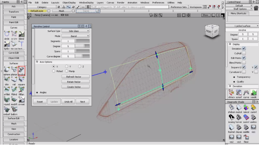 Create automotive side glass with Alias Surface or Alias AutoStudio