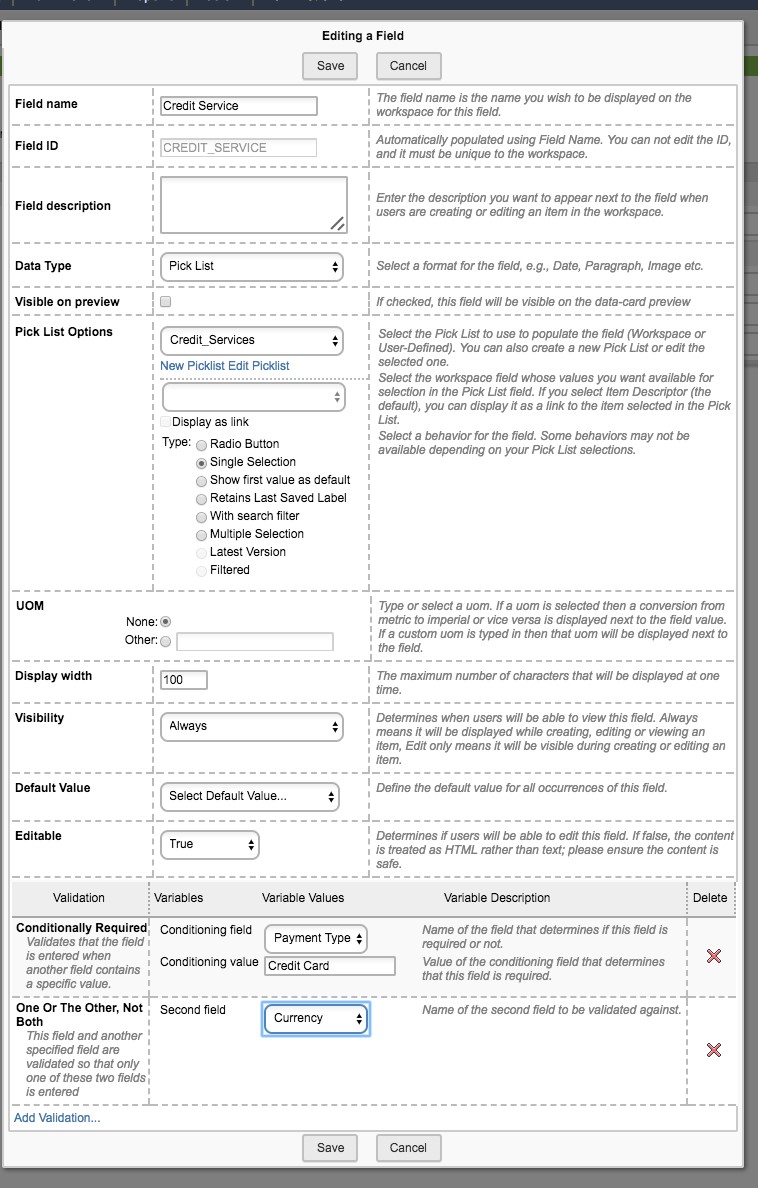 Manage field dependencies using validation rules