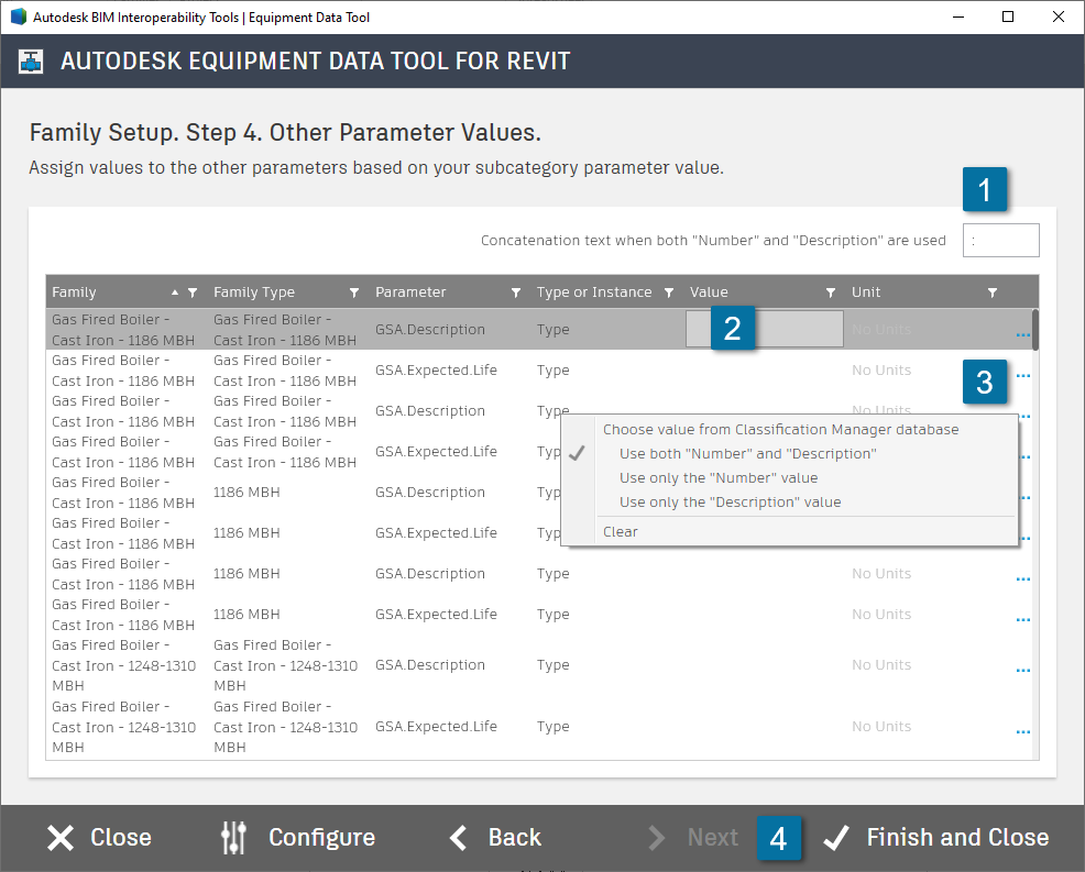 Equipment Data Tool – Setup Families