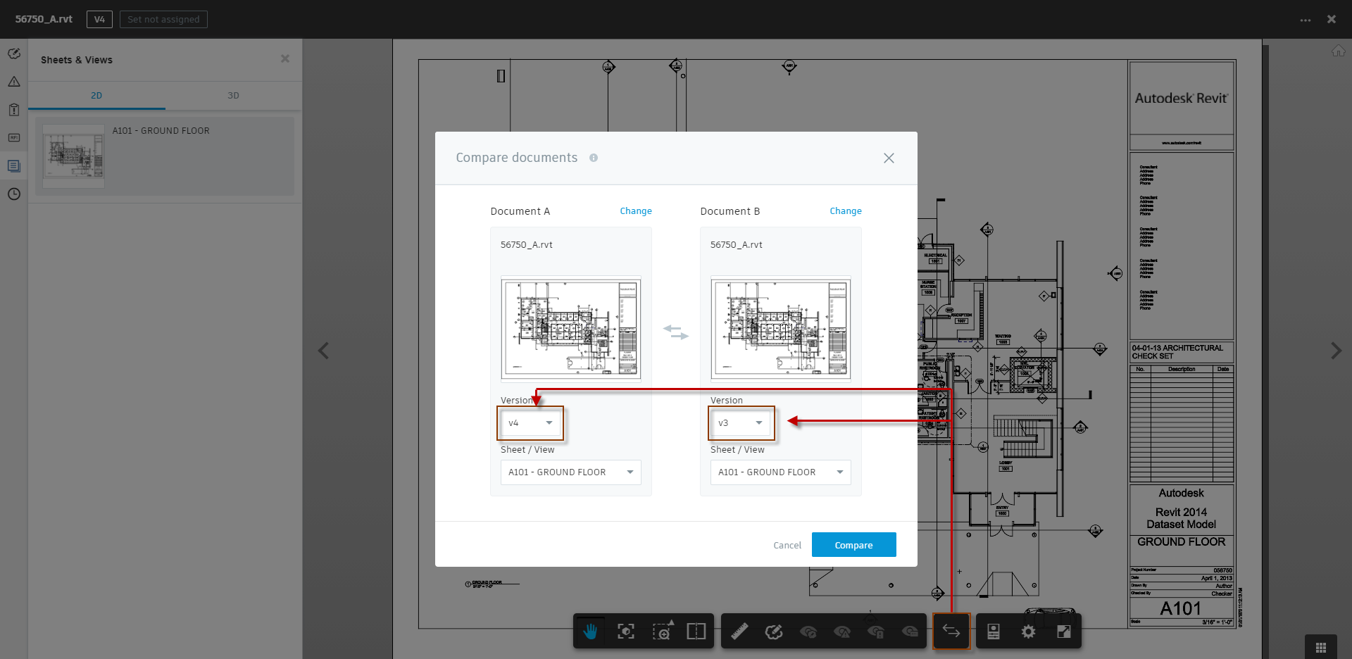 Manage and compare different versions of a 2D design
