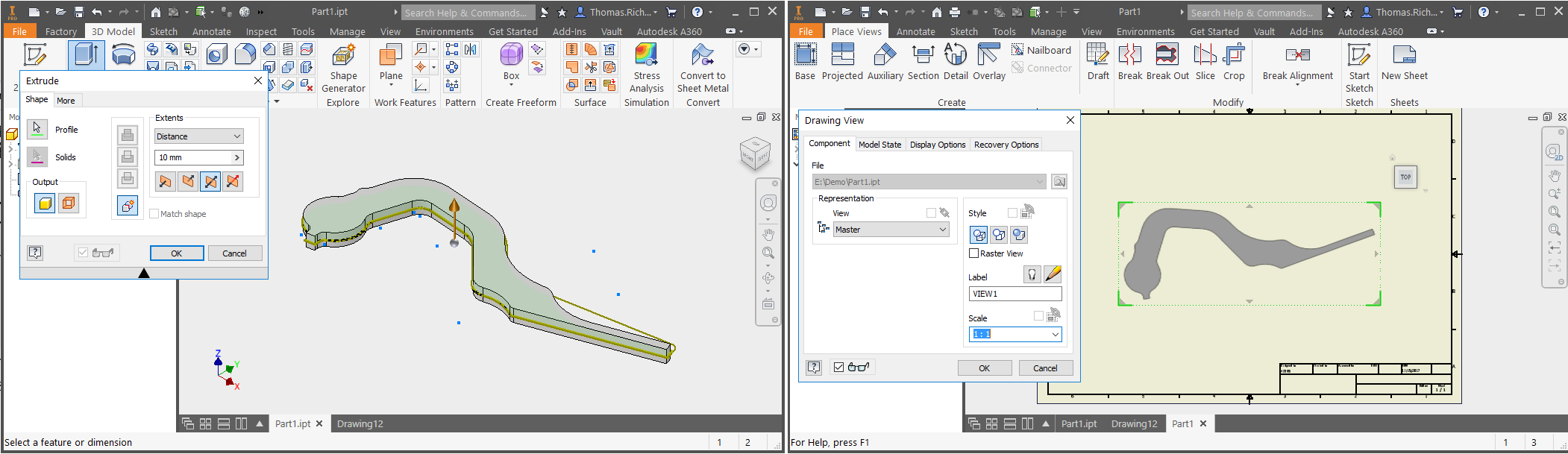 Display 2D and 3D content in a drawing view