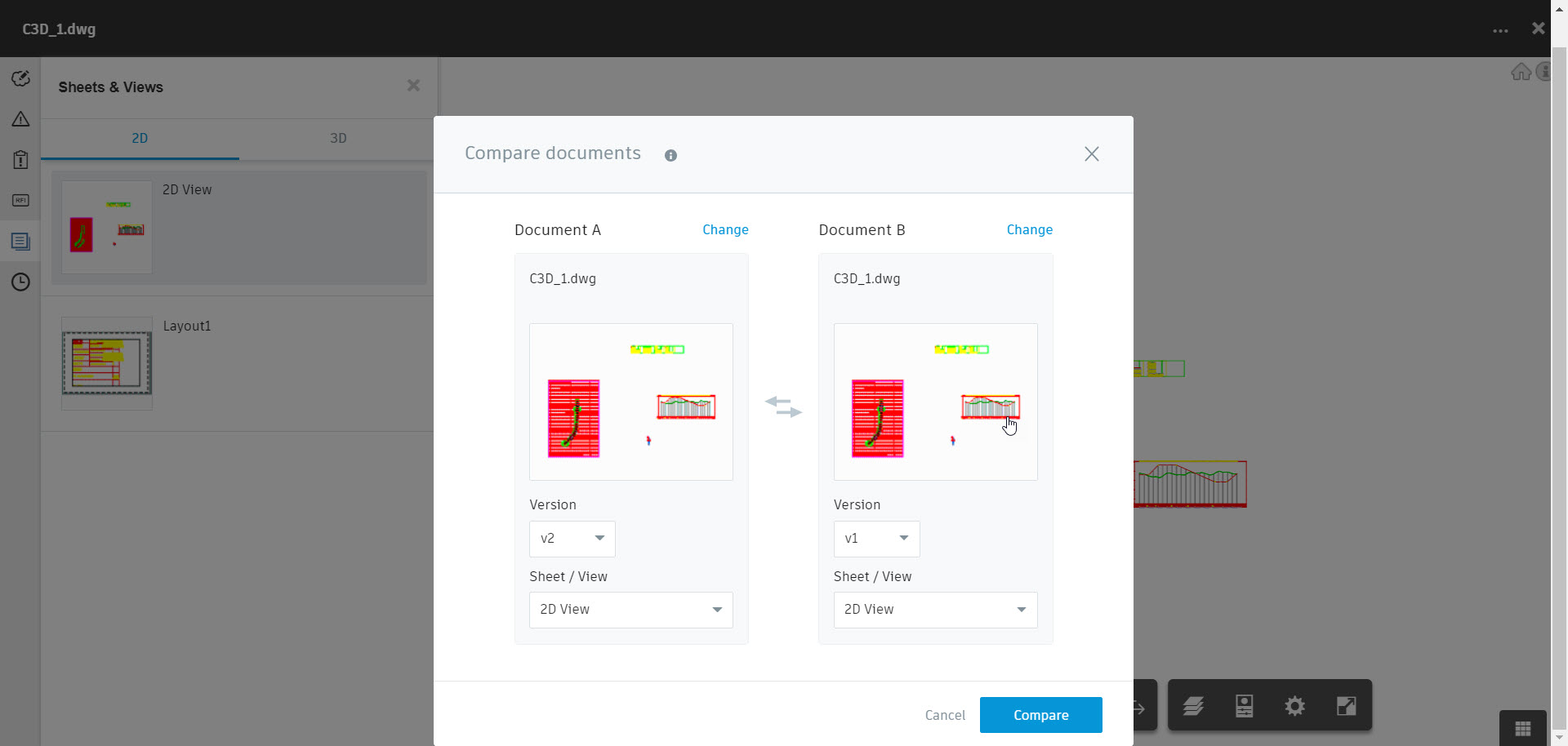 Quickly show revisions in transportation project designs