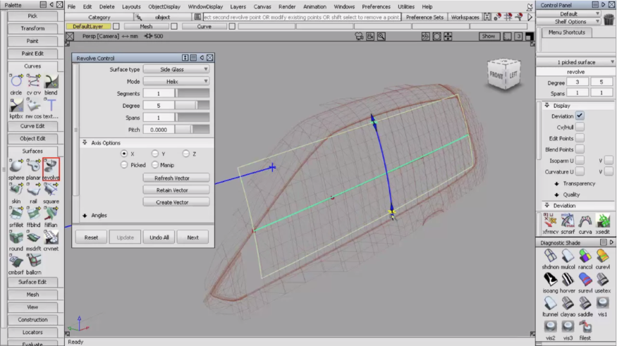 Create automotive side glass with Alias Surface or Alias AutoStudio