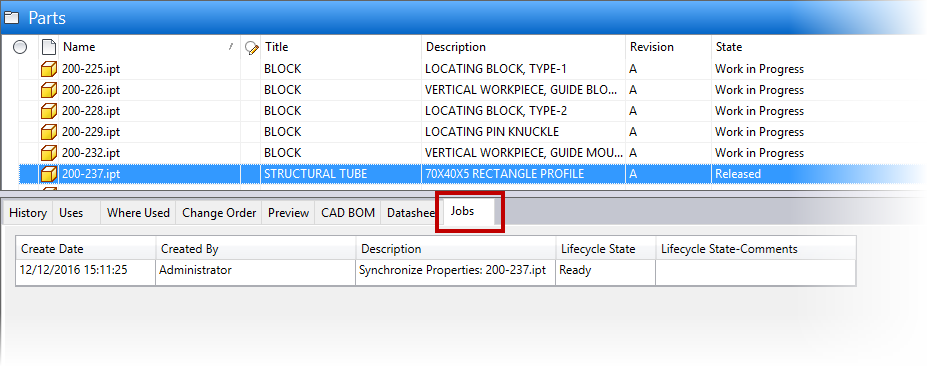 Vault Data Standard - Job List Tab