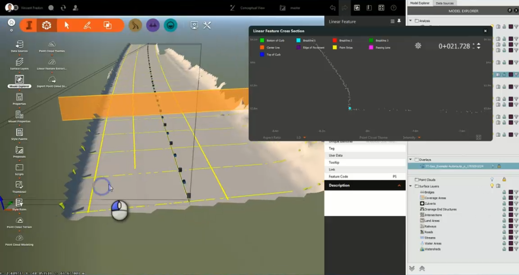 Extract linear features from reality capture