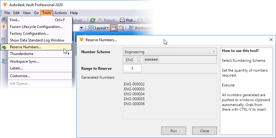 Vault Data Standard 2020 - Reserve Numbers