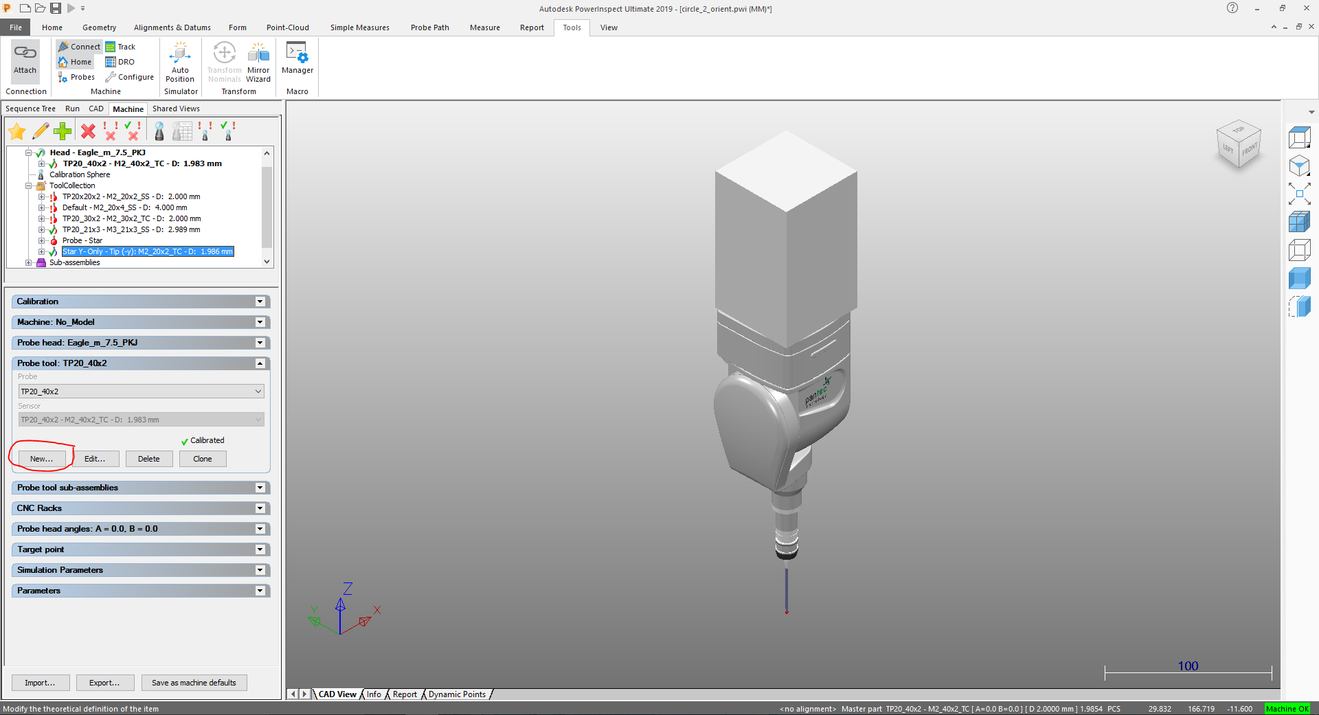 Creating and calibration of a probe using PowerInspect Ultimate for a ...