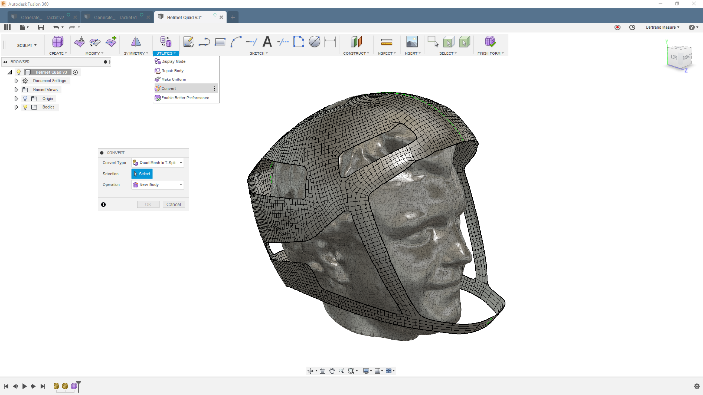 Converting a triangulate mesh to a T-spline model