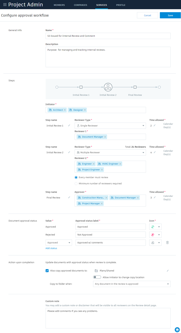 Document approval workflow for trade coordination