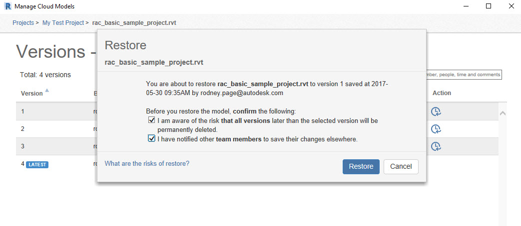 Downloading 'previous version' of Collaboration for Revit model without ...