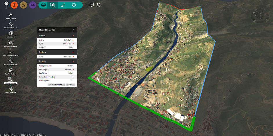 Simulate a flood in an infrastructure model to minimize risks