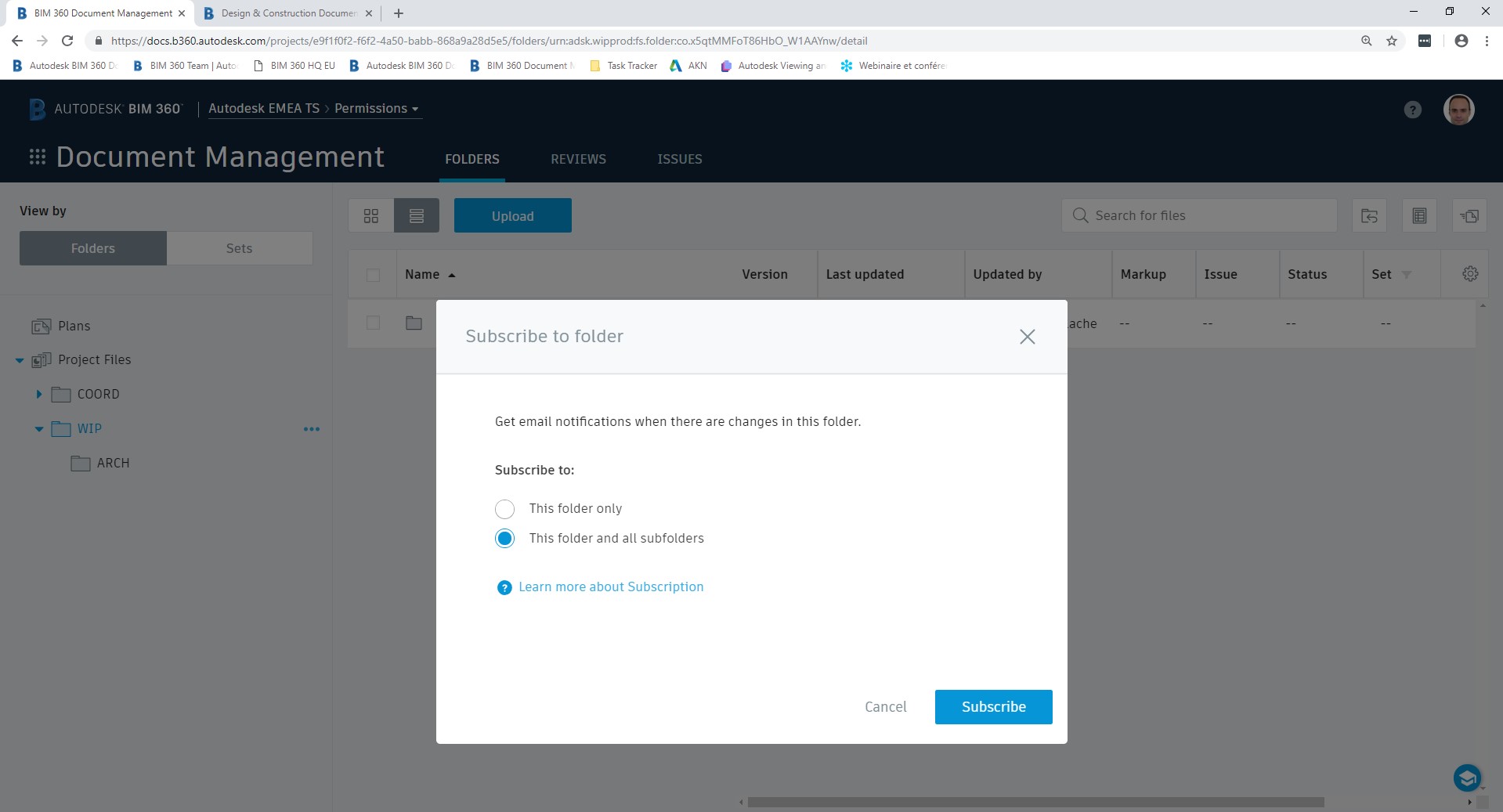 Building—Collaboration—Receive alerts when BIM 360 data is updated