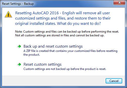 Reset AutoCAD 2016 back to default settings