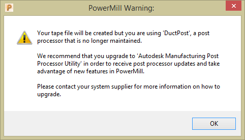 Post Processing fails with *.opt file in PowerMill (versions greater than 2017)
