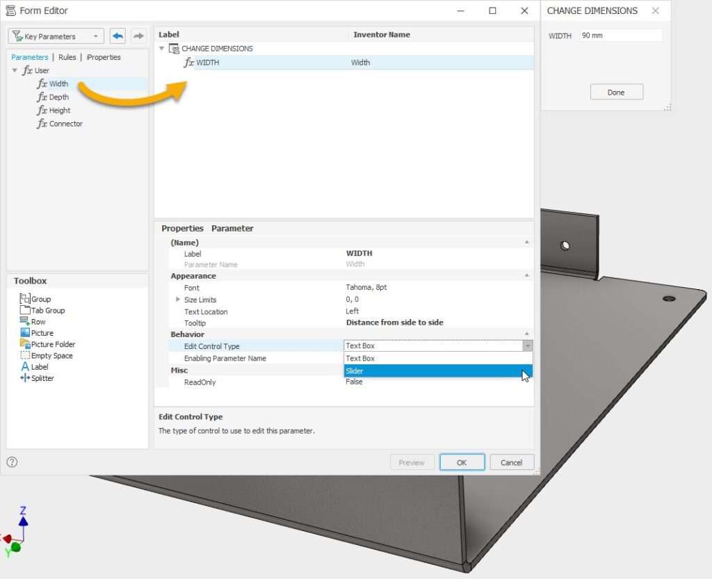 Autodesk Inventor iLogic forms to communicate design intent. - Design ...