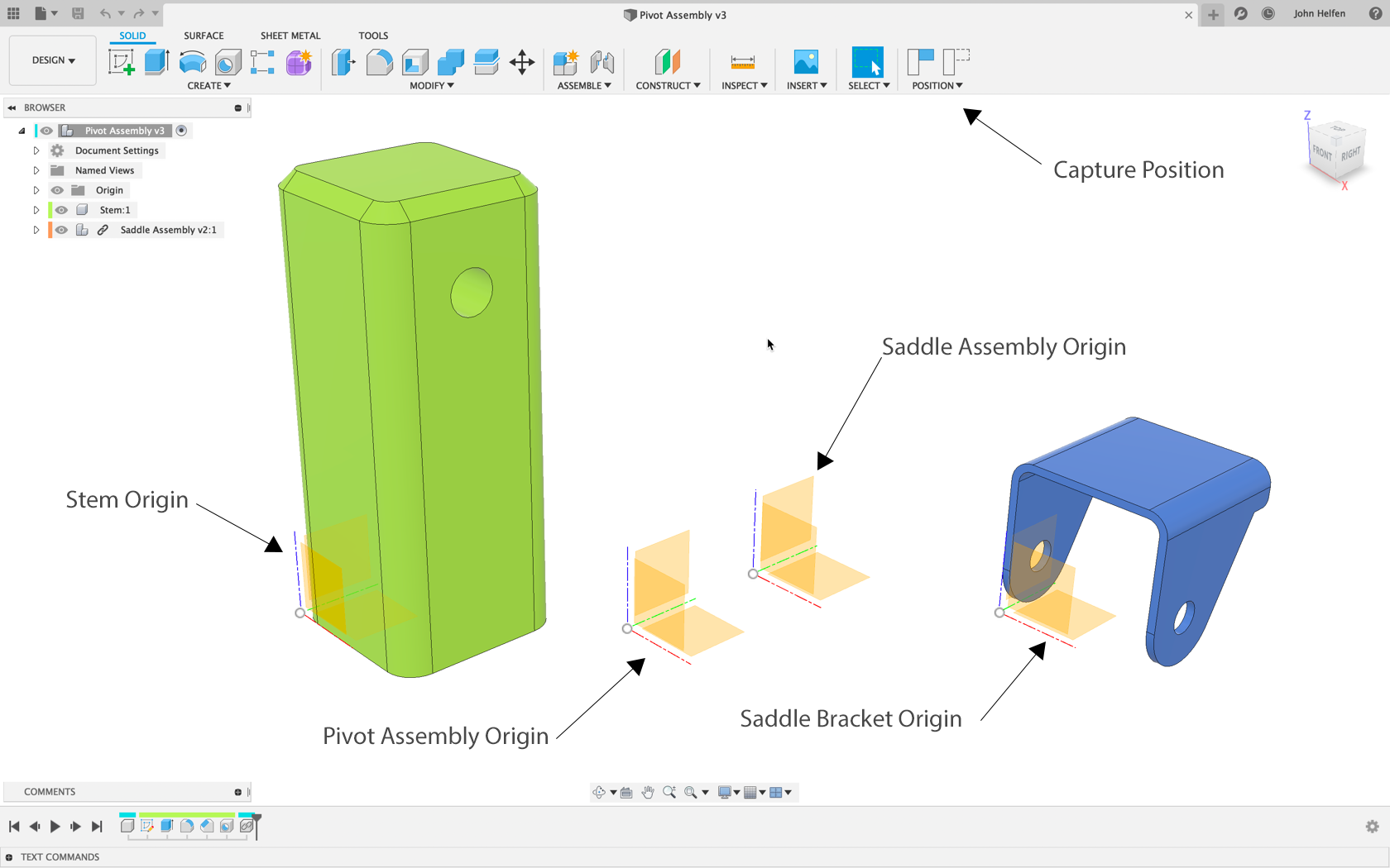 Pivot assembly showing 4 origins - Fusion 360 Blog