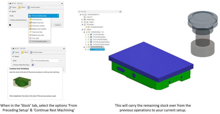 Using the From Preceding Setup Tool in Autodesk Fusion CAM